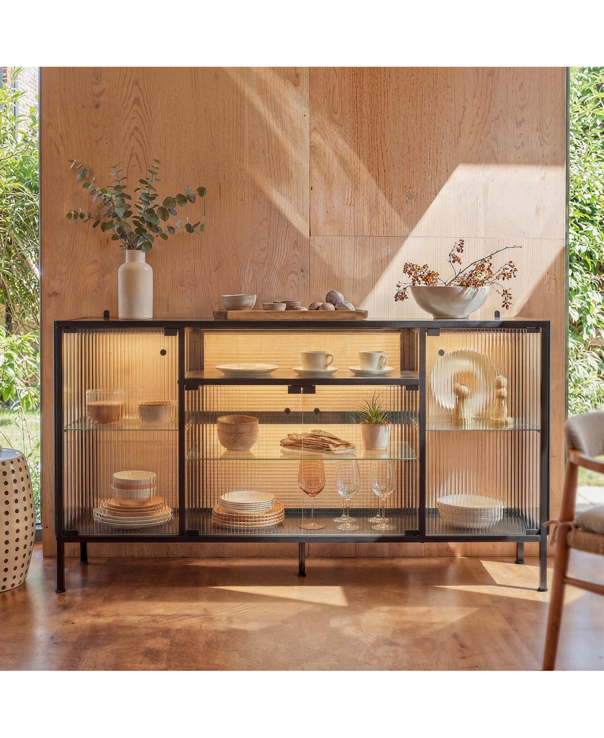Click here for Homsee Modern 4-Door Glass Display Cabinet Led Lig... prices