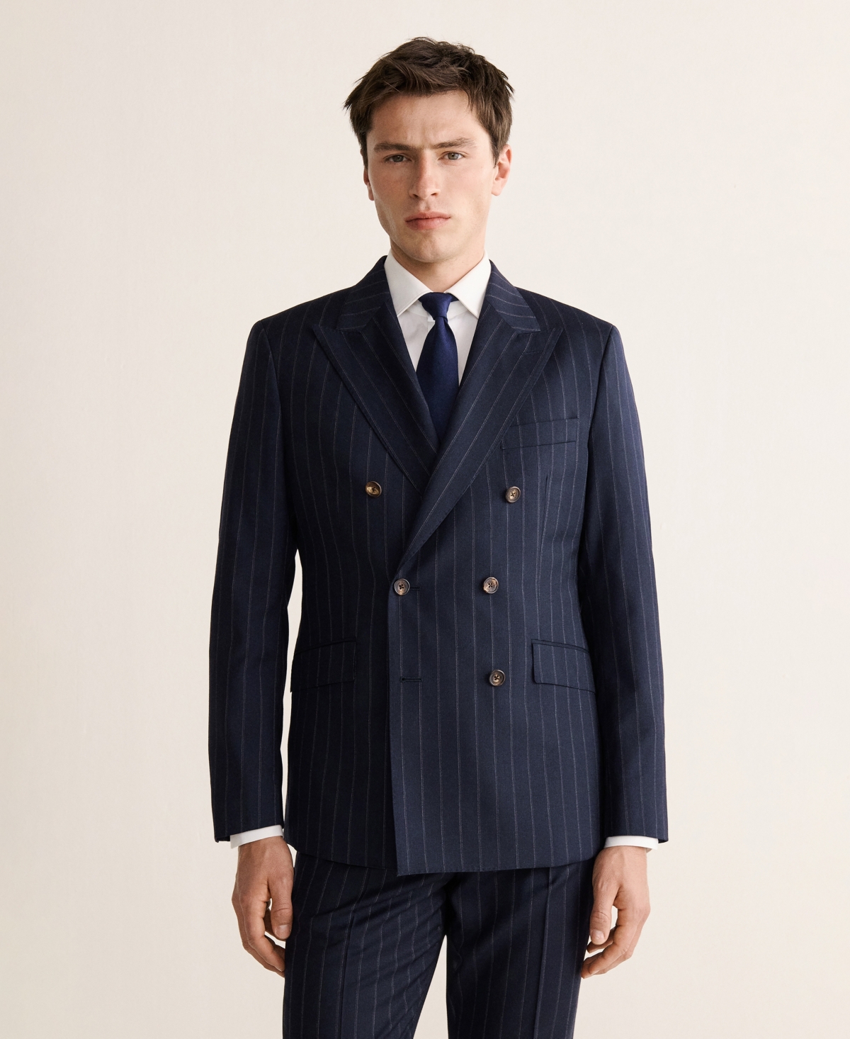 Click here for Mango Mens Wool Venice Striped Suit Jacket - Navy prices