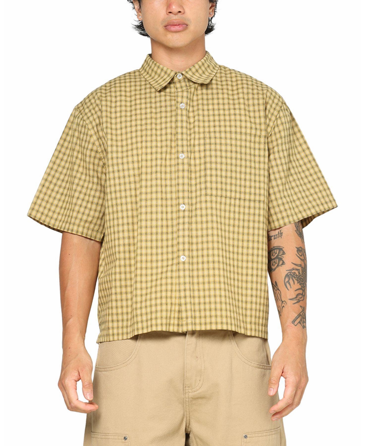 Click here for Carre Mens Checkered Boxy Button Up Shirt - Yellow prices