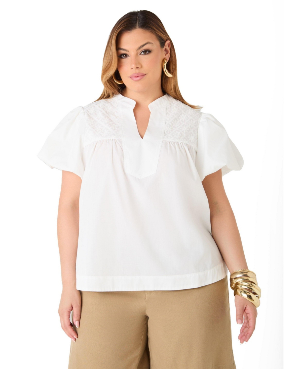 Click here for Ashley Stewart Plus Size Puff Sleeve Embroidered W... prices