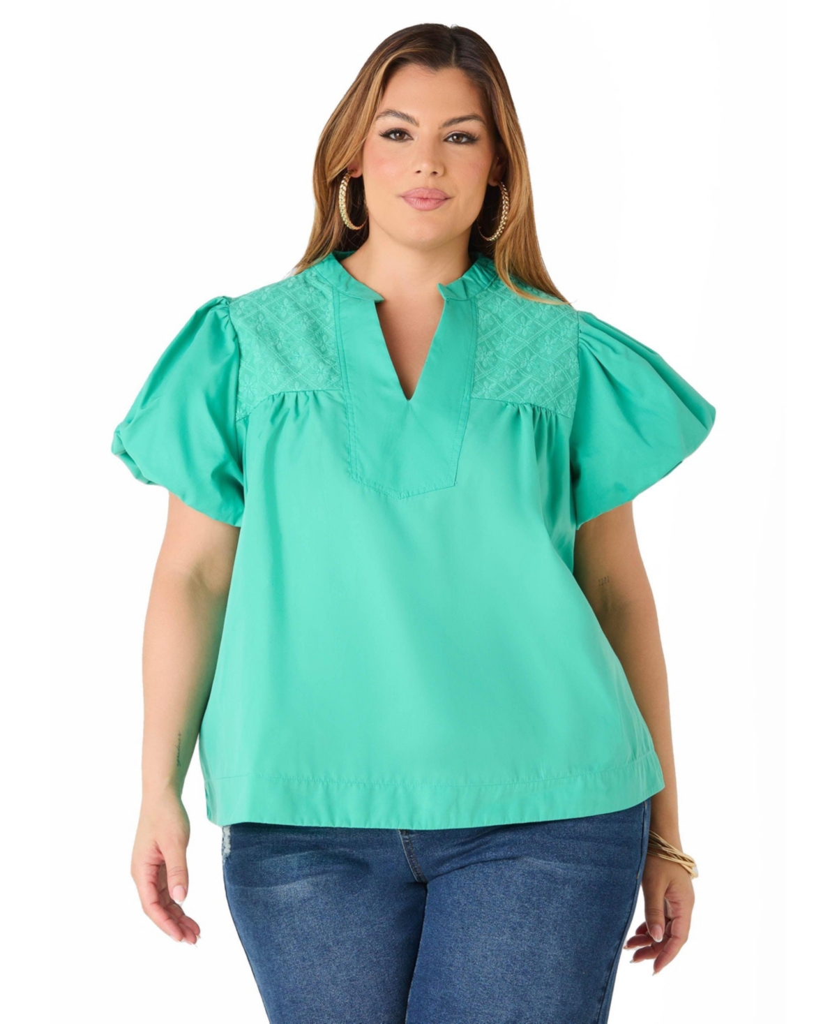 Click here for Ashley Stewart Plus Size Puff Sleeve Embroidered W... prices