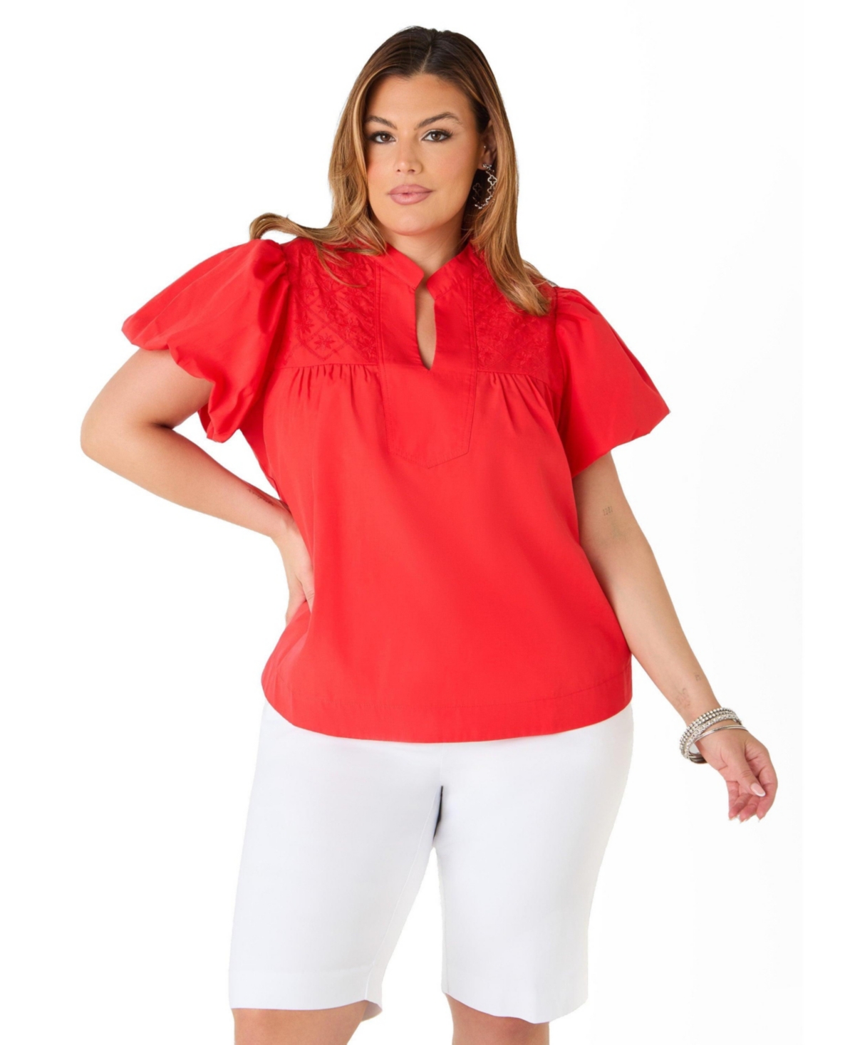 Click here for Ashley Stewart Plus Size Puff Sleeve Embroidered W... prices