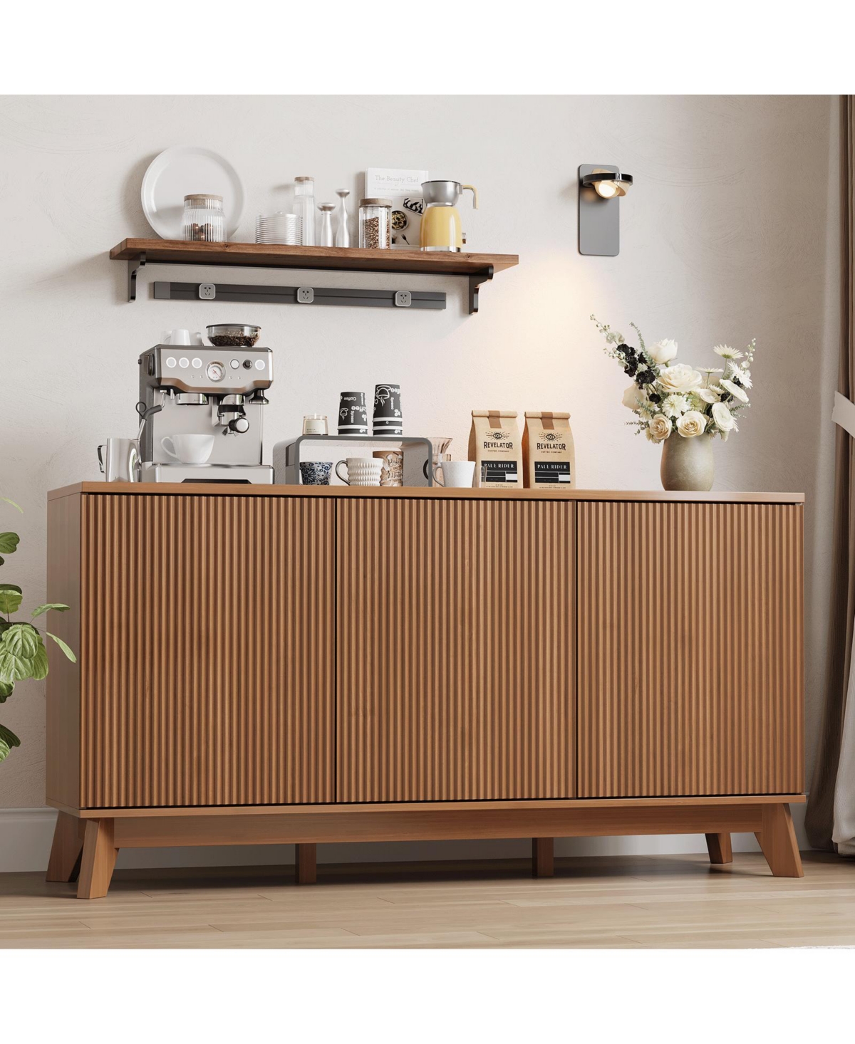 Click here for homfan 58 Inch Modern Farmhouse Fluted Wooden Cred... prices