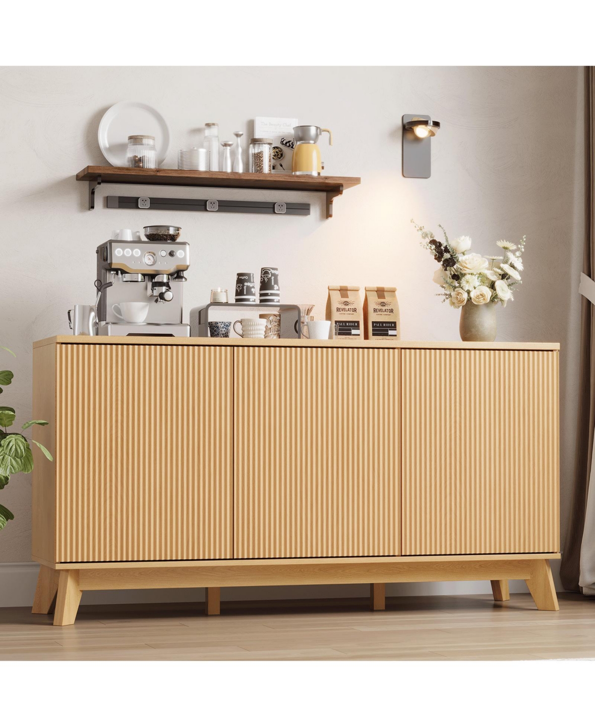 Click here for homfan 58 Inch Modern Farmhouse Fluted Wooden Cred... prices