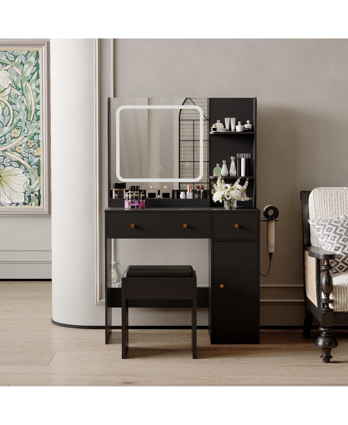 Click here for homfan Modern Vanity Desk Mirror  4 Drawers  Shelv... prices