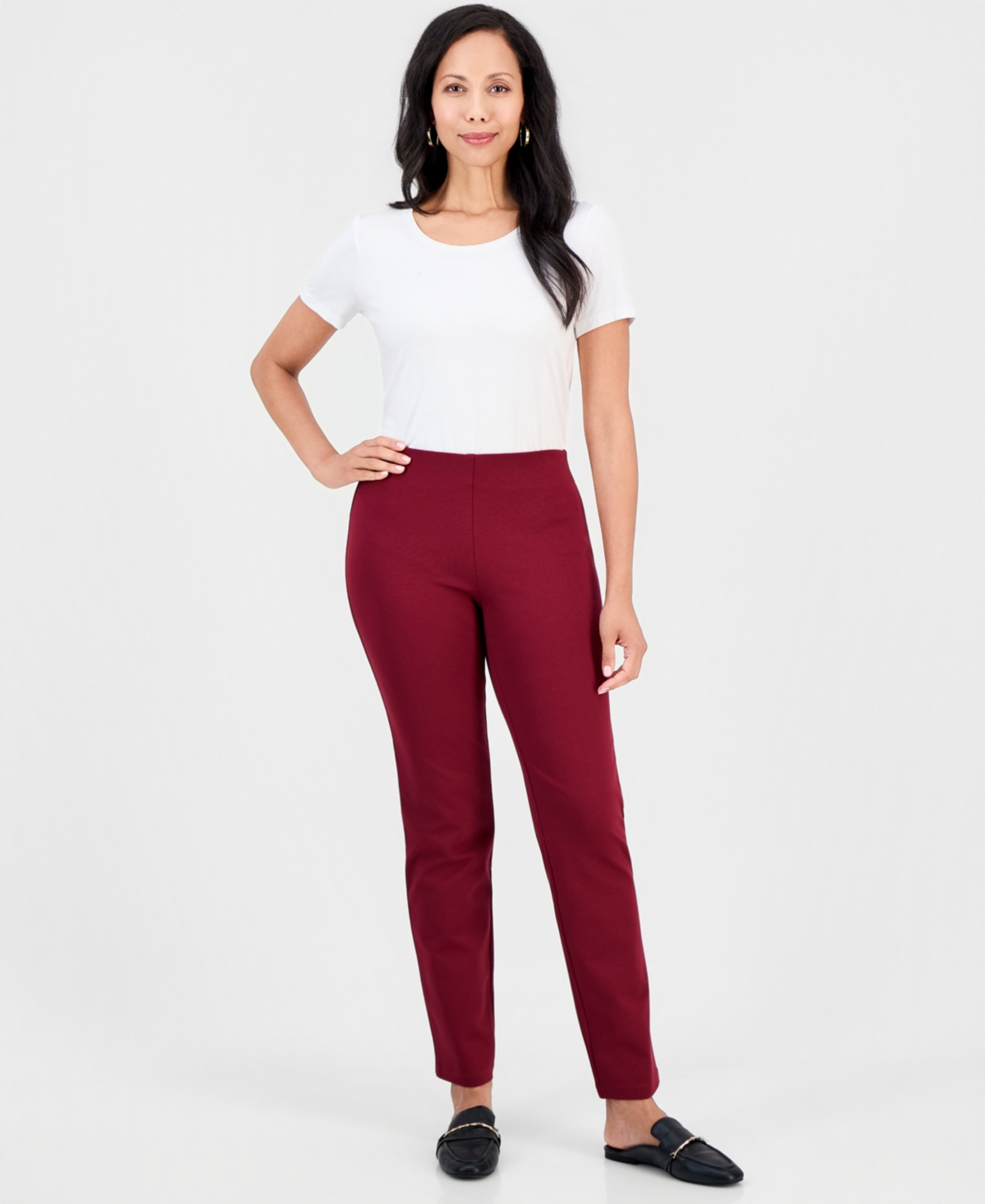 Click here for Jm Collection Womens Ponte-Knit Pull-On Ankle Pant... prices