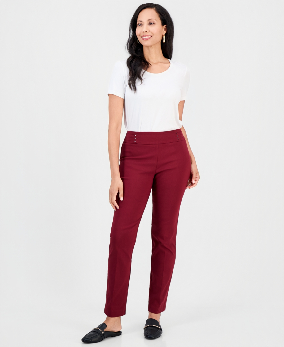 Click here for Jm Collection Womens Studded-Rivet Pull-On Pants -... prices