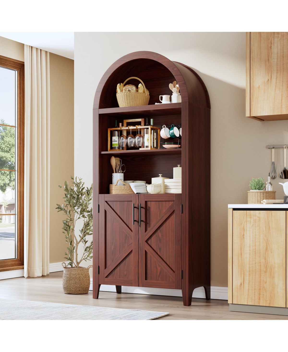 Click here for homfan Arched Kitchen Pantry Cabinet with Doors  5... prices
