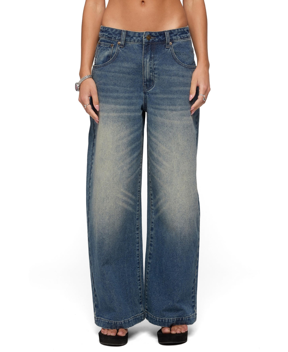 Click here for Edikted Womens Sabira Low Rise Baggy Jeans - Blue-... prices