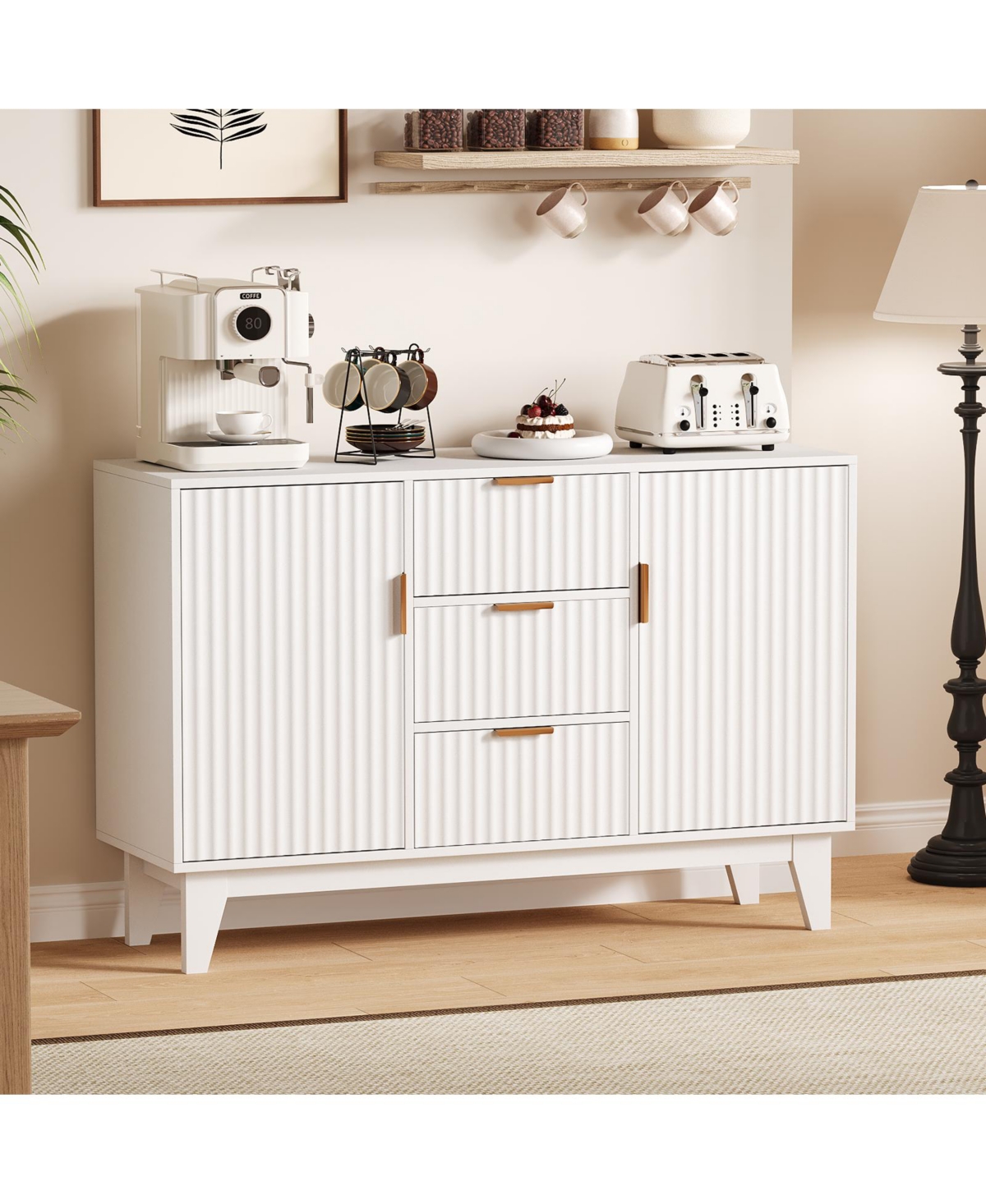 Click here for homfan Modern Fluted Sideboard Buffet Cabinet  47... prices