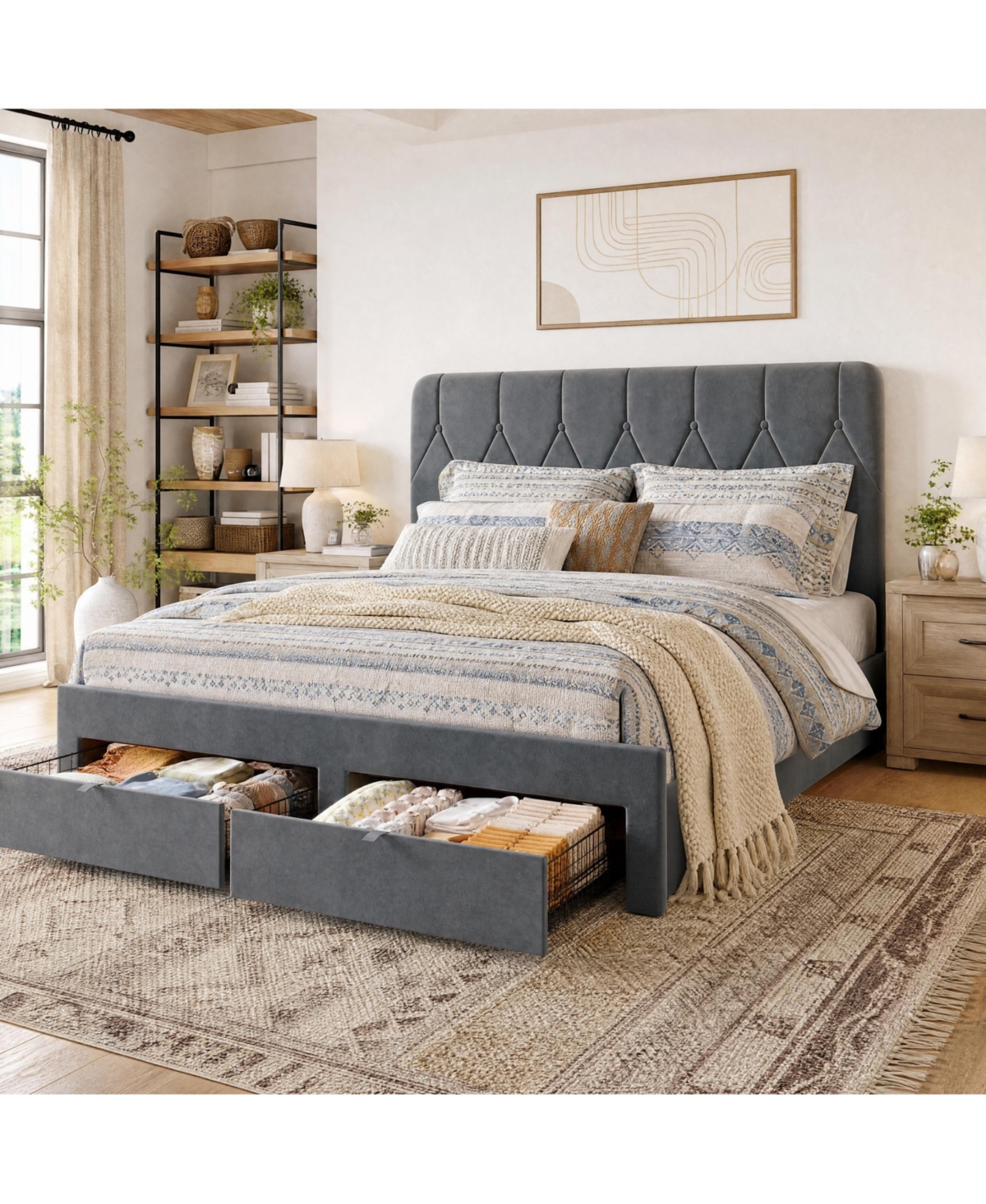 Click here for Bed Frame with 2 Drawers  Velvet Upholstered Platf... prices