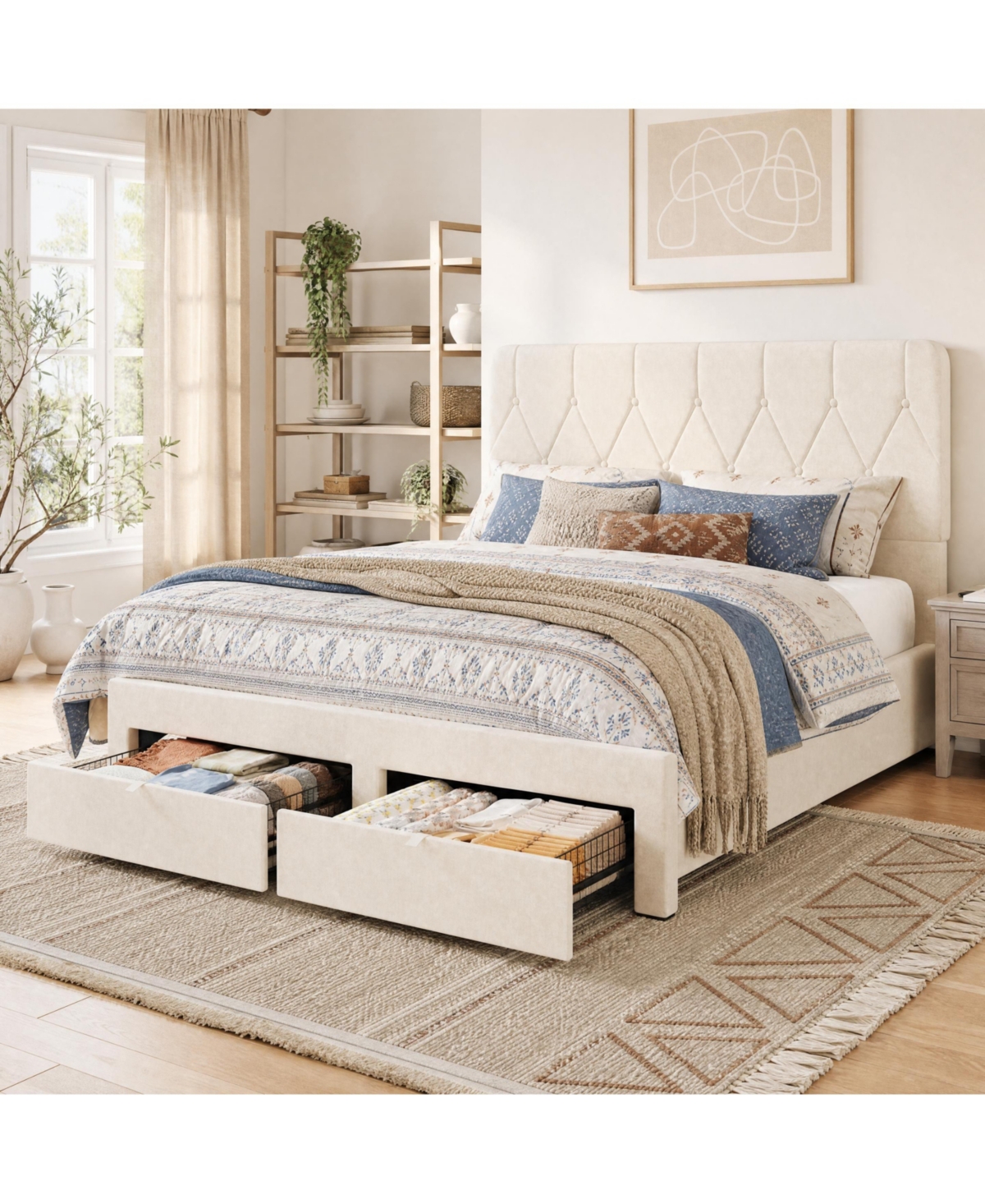 Click here for Bed Frame with 2 Drawers  Velvet Upholstered Platf... prices