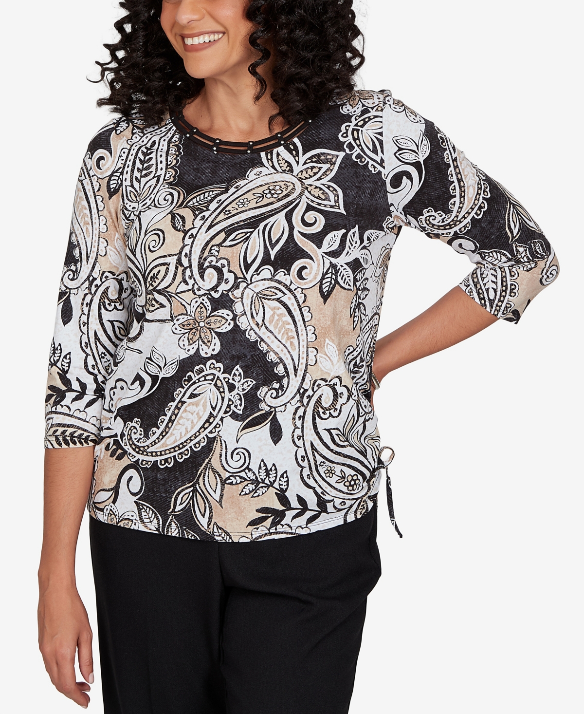 Click here for Alfred Dunner Petite Paisley Neutrals Knit Top - B... prices
