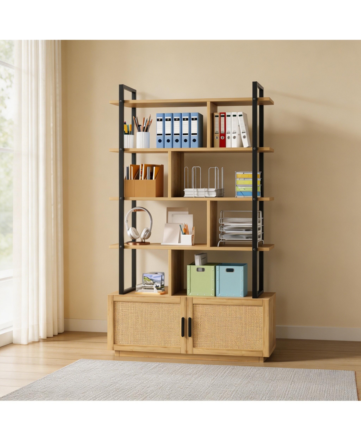 Click here for homfan 5-Tier Staggered Rattan Door Bookcase  Farm... prices