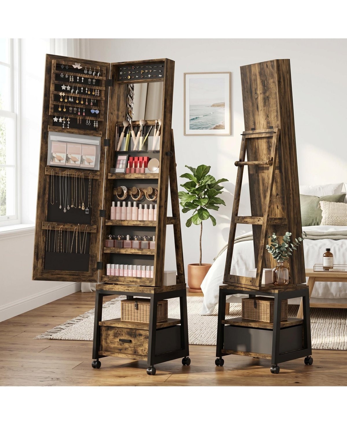 Click here for homfan Standing Jewelry Armoire with Full-Length M... prices