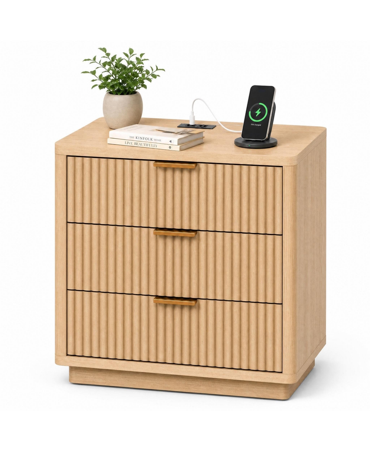Click here for gaomon Set of 2 Fluted Nightstand  3 Drawer Bedsid... prices