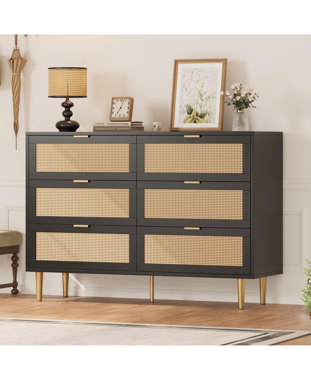 Click here for gaomon Natural Rattan 6 Drawer Dresser for Bedroom... prices