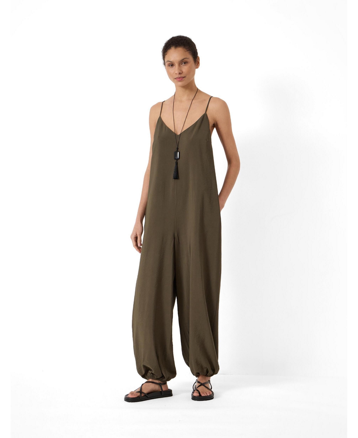 Click here for Hush Womens Hols Bubble Hem Airflow Jumpsuit - Oli... prices
