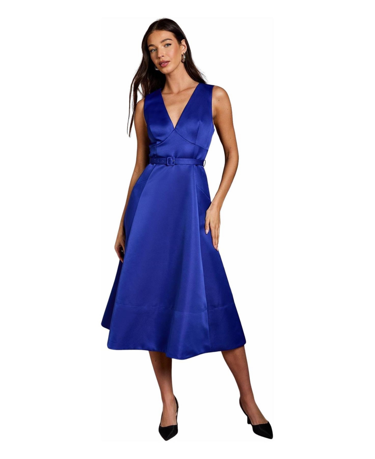 Click here for Coast Womens V-Neck Satin Midi Dress - Cobalt prices