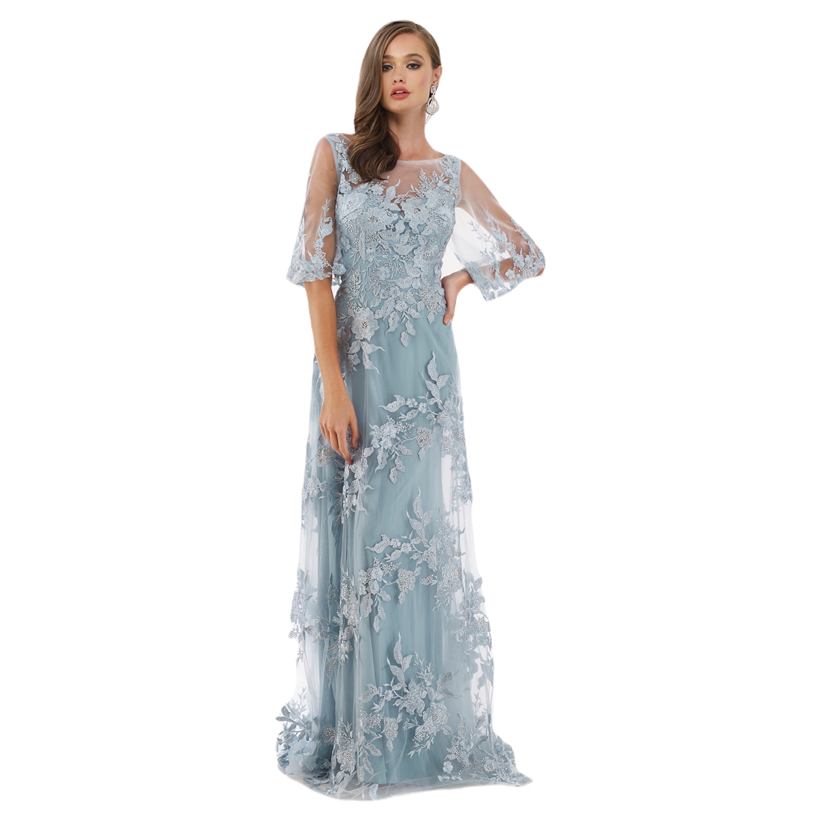 Click here for Lara Womens Cape Sleeves A-line Lace Gown - Dusk prices