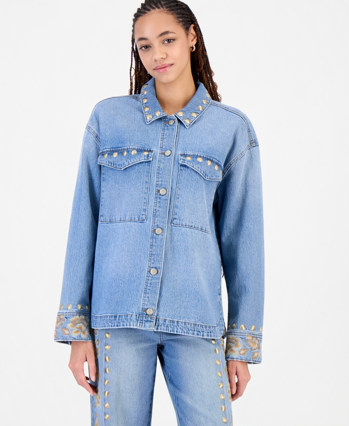 Click here for And Now This Womens Studded Embroidered Denim Jack... prices
