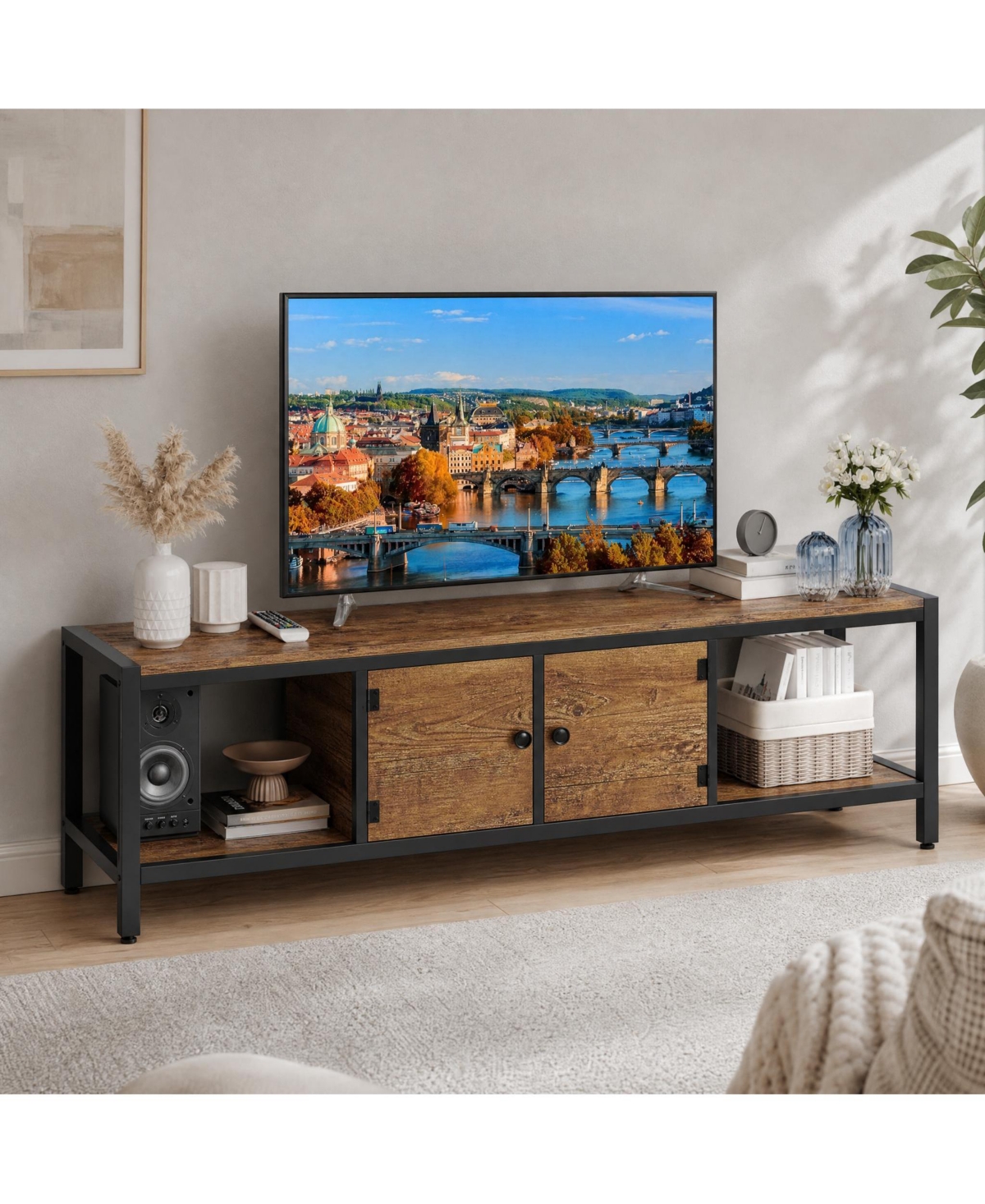 Click here for homfan Double Door Tv Cabinet with Metal Accents... prices