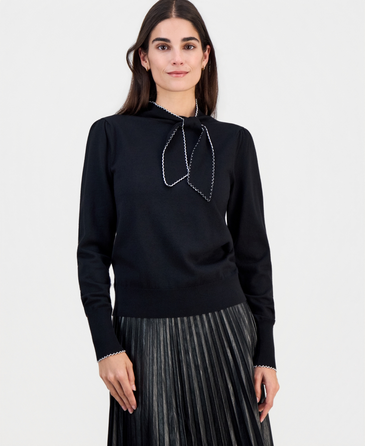 Click here for T Tahari Womens Contrast-Tipped Bow-Tie Sweater -... prices