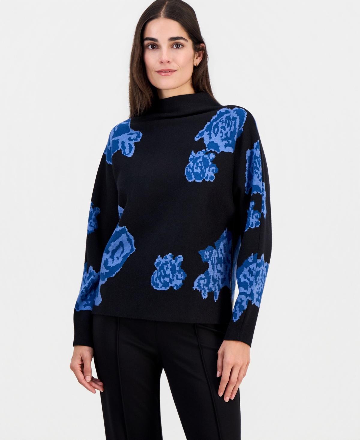 Click here for T Tahari Womens Floral Jacquard Funnel-Neck Dolman... prices