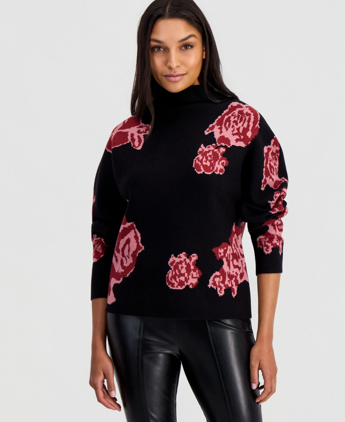 Click here for T Tahari Womens Floral Jacquard Funnel-Neck Dolman... prices