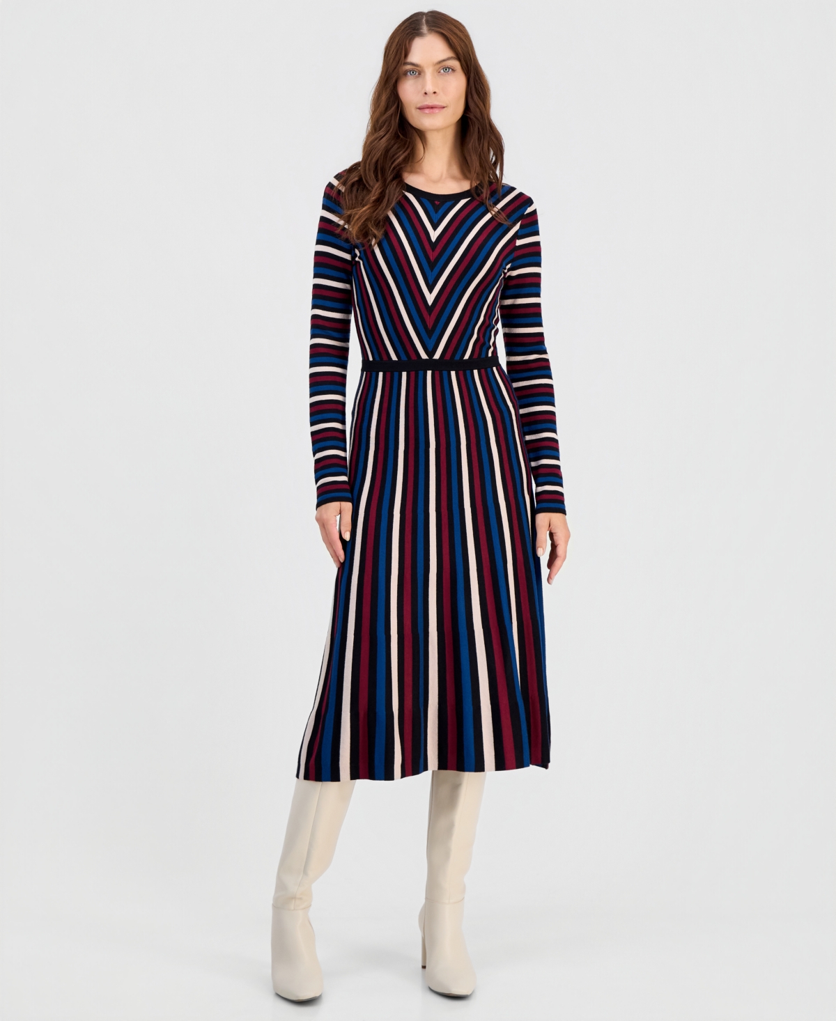 Click here for T Tahari Womens Multicolor Striped Long-Sleeve Mid... prices