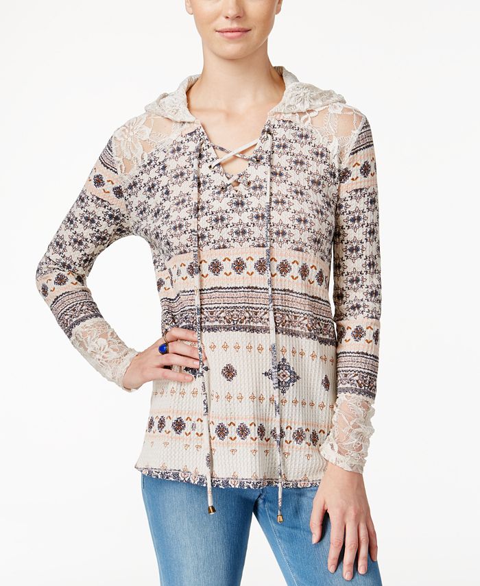 American Rag Printed Lace-Inset Hoodie, Created for Macy's - Macy's