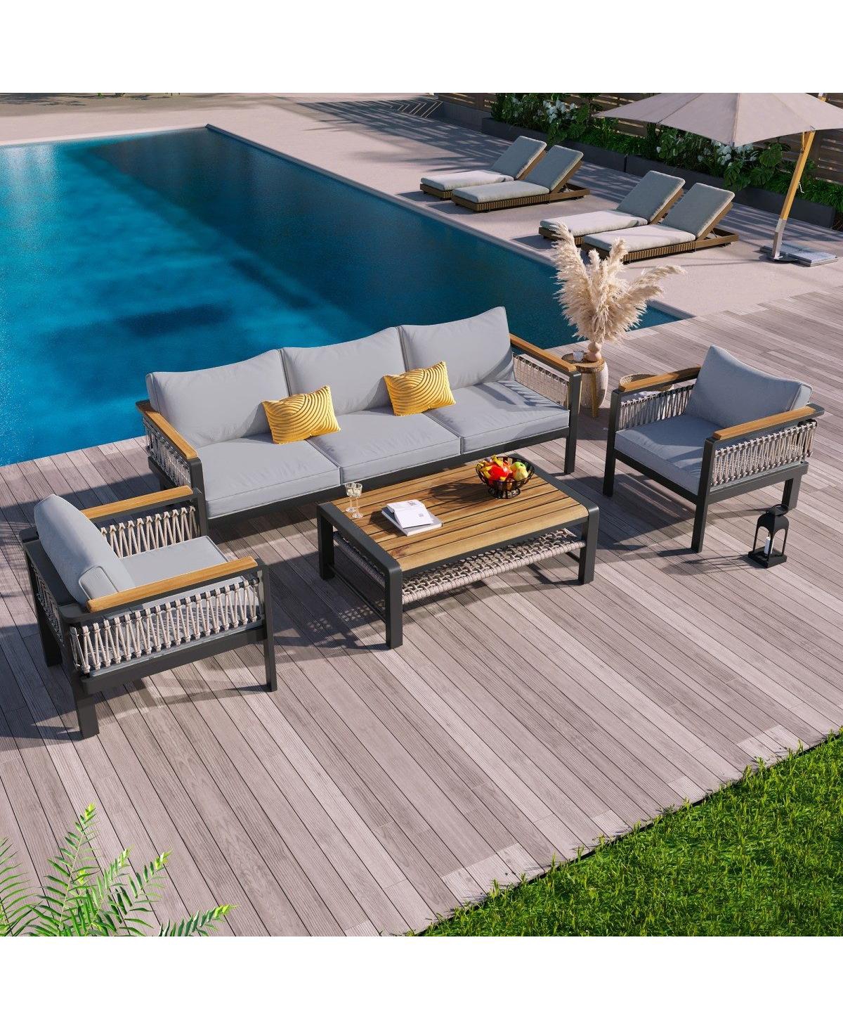 Click here for Asagikoiai 4 Piece Outdoor Sectional Sofa Set with... prices