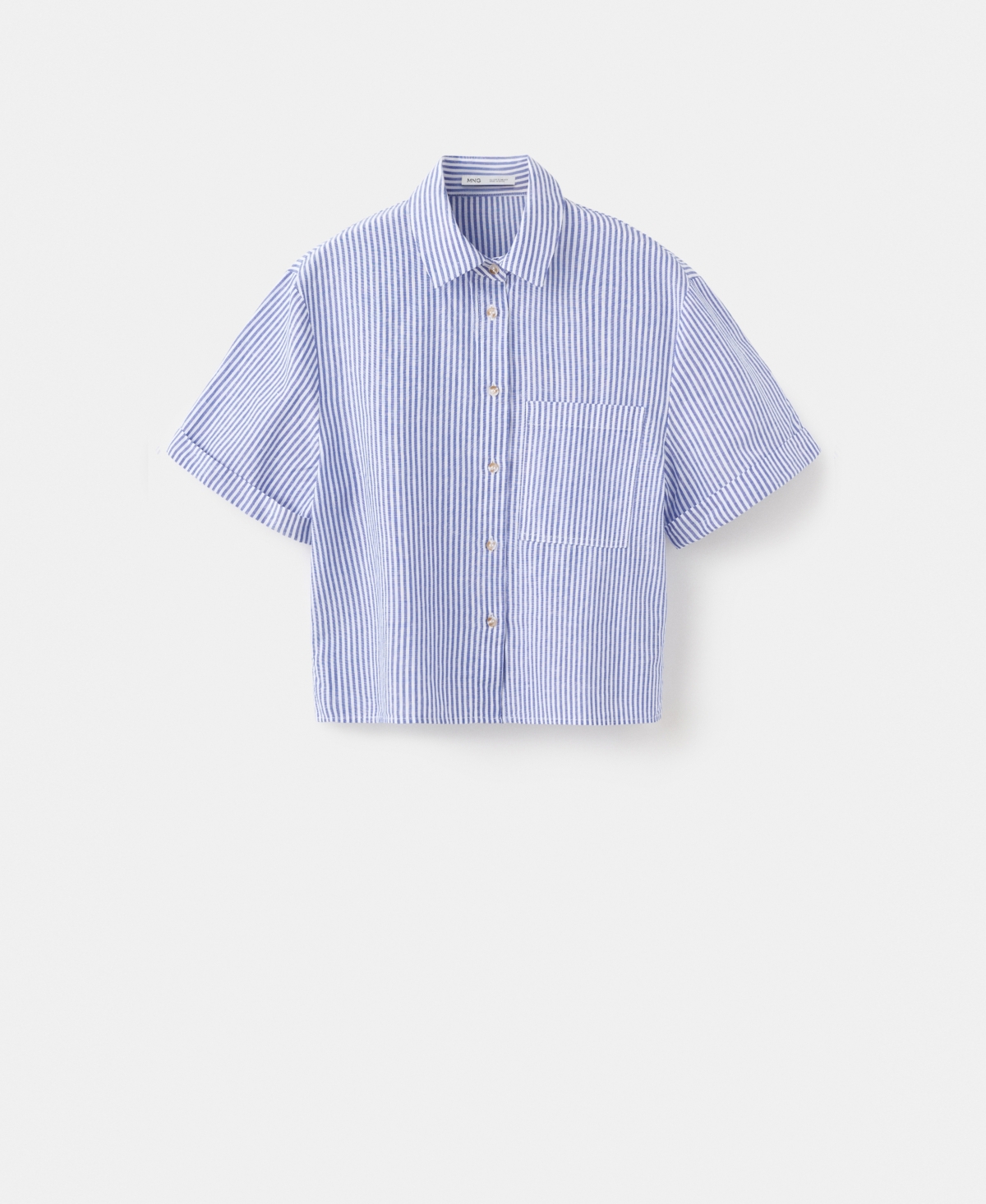 Click here for Mango Womens Striped Cotton Linen Shirt - Sky Blue prices