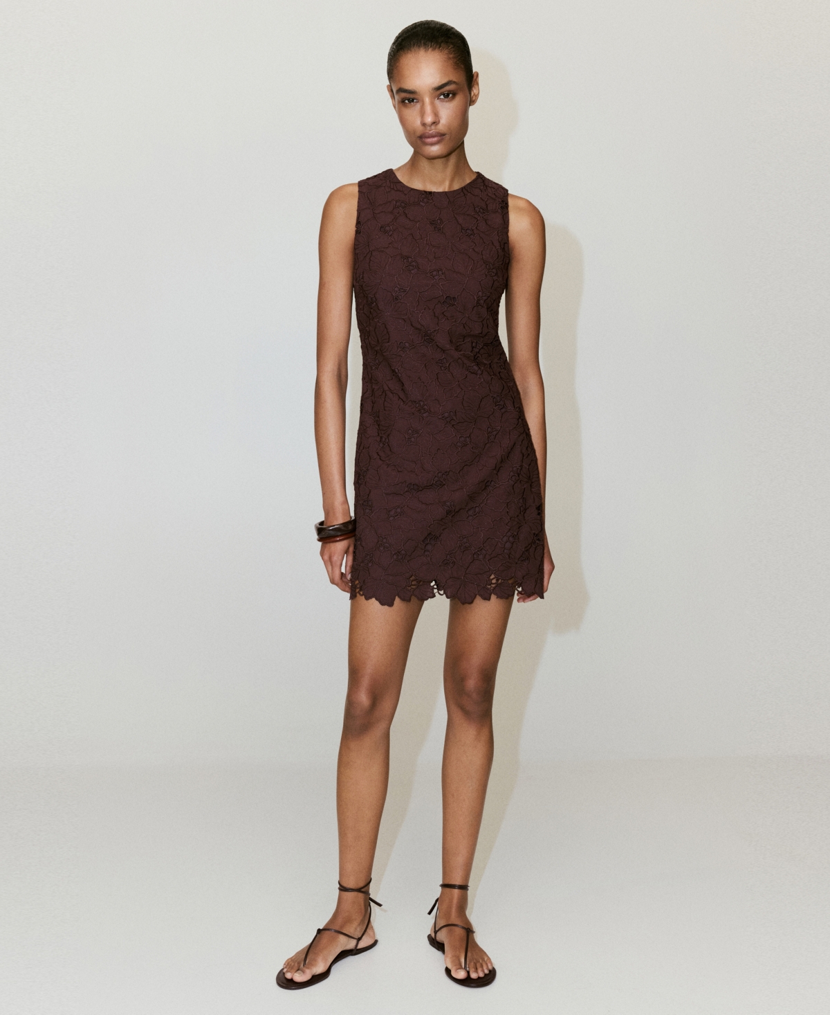 Click here for Mango Womens Cutwork Embroidery Short Dress - Brow... prices