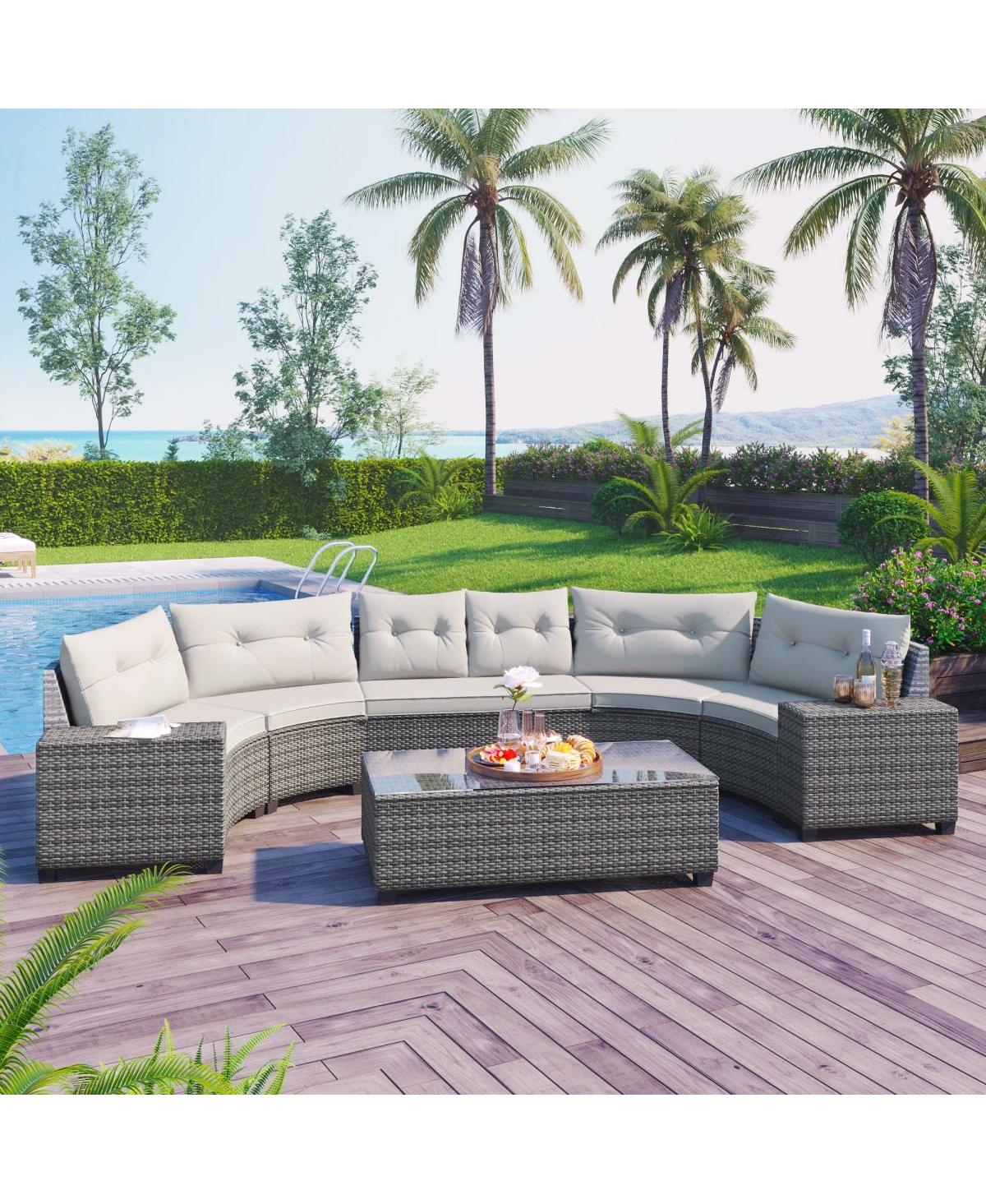Click here for Asagikoiai 8-Piece Outdoor Wicker Half-Moon Patio... prices