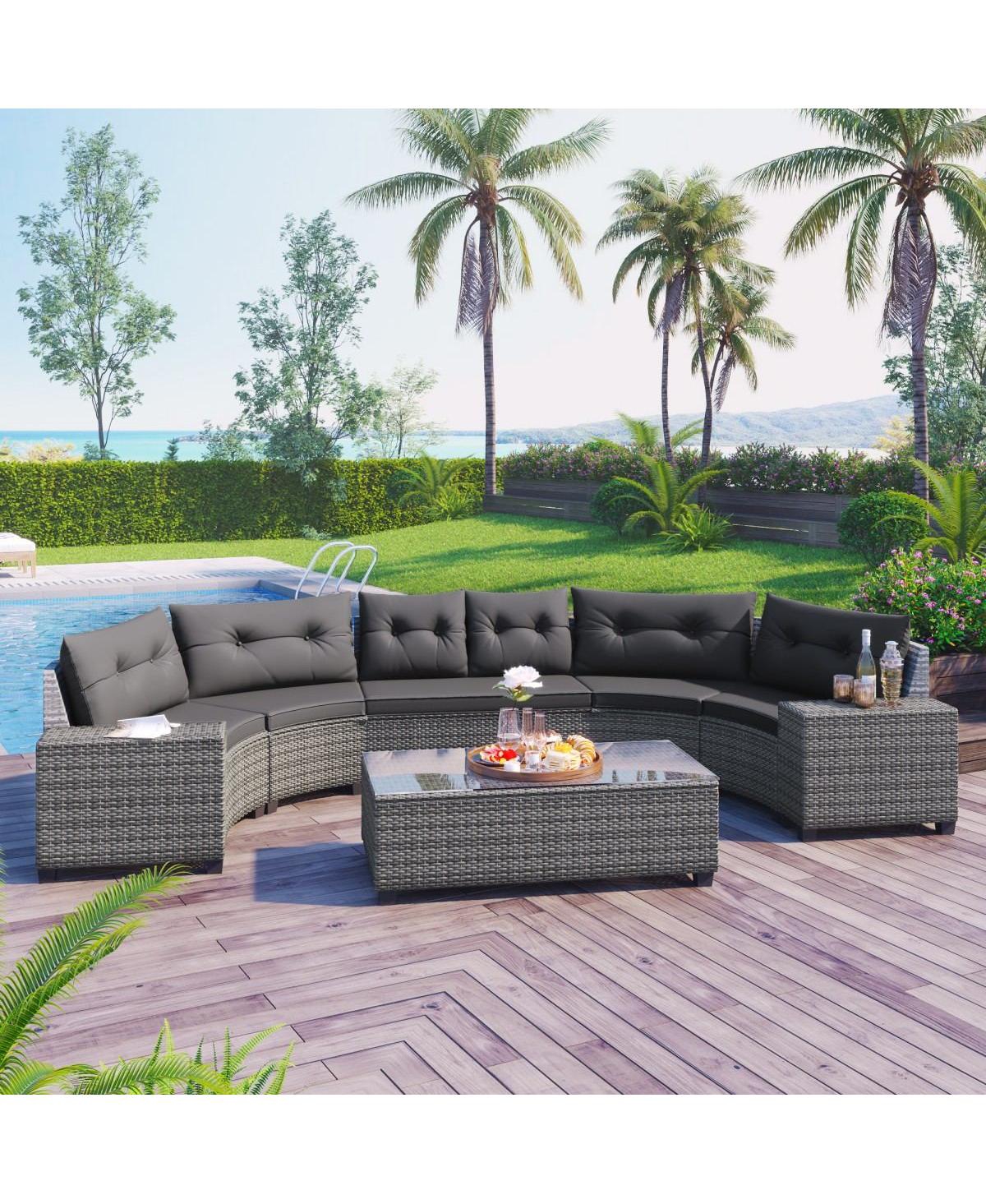Click here for Asagikoiai 8-Piece Outdoor Wicker Half-Moon Patio... prices