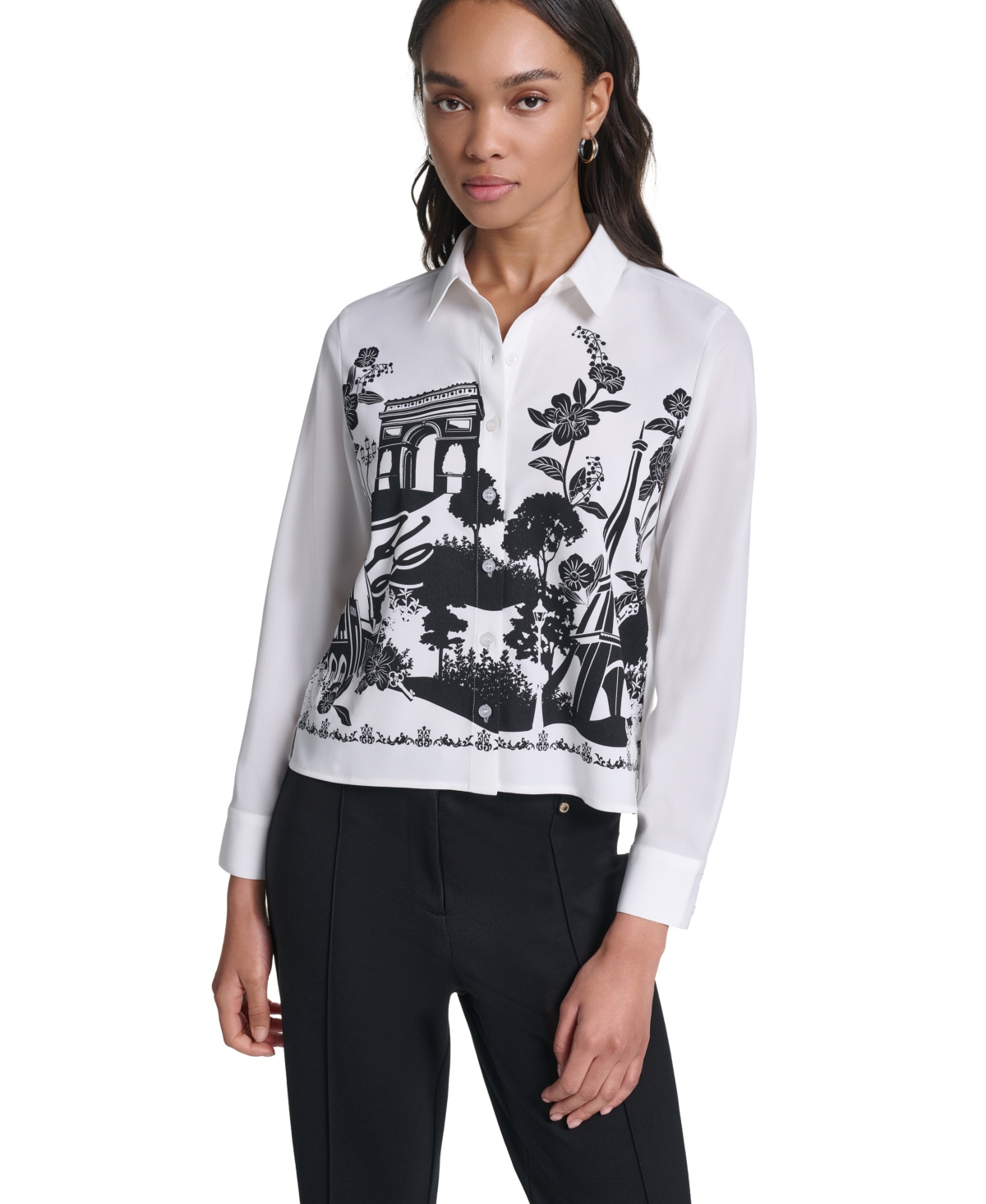 Click here for Karl Lagerfeld Paris Petite Collared Button-Front... prices