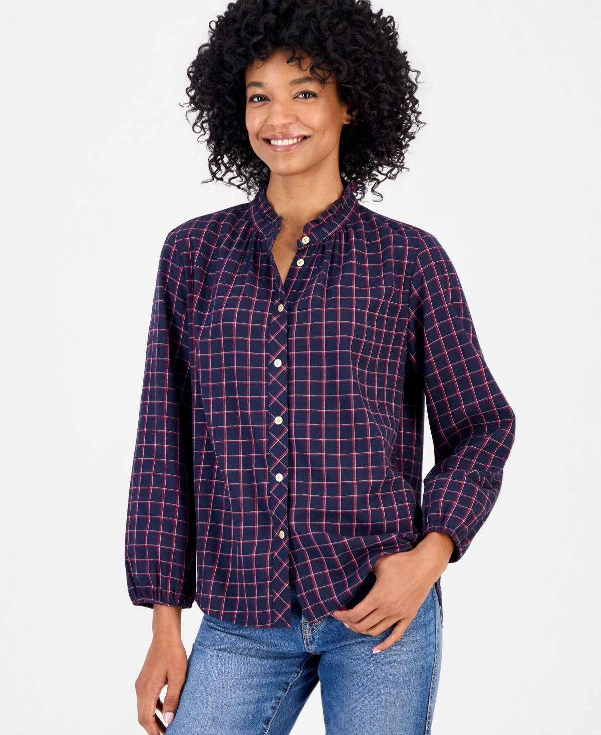 Click here for Nautica Womens Cotton Puff-Sleeve Flannel Shirt -... prices