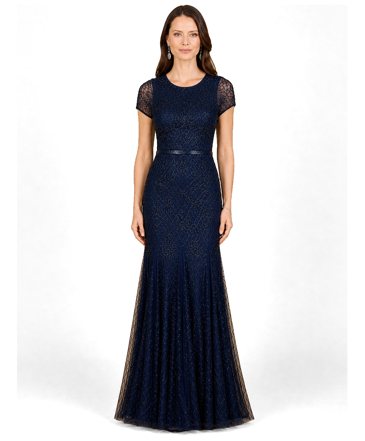 Click here for Lara Womens Beaded Mermaid Cap Sleeve Gown - Navy prices
