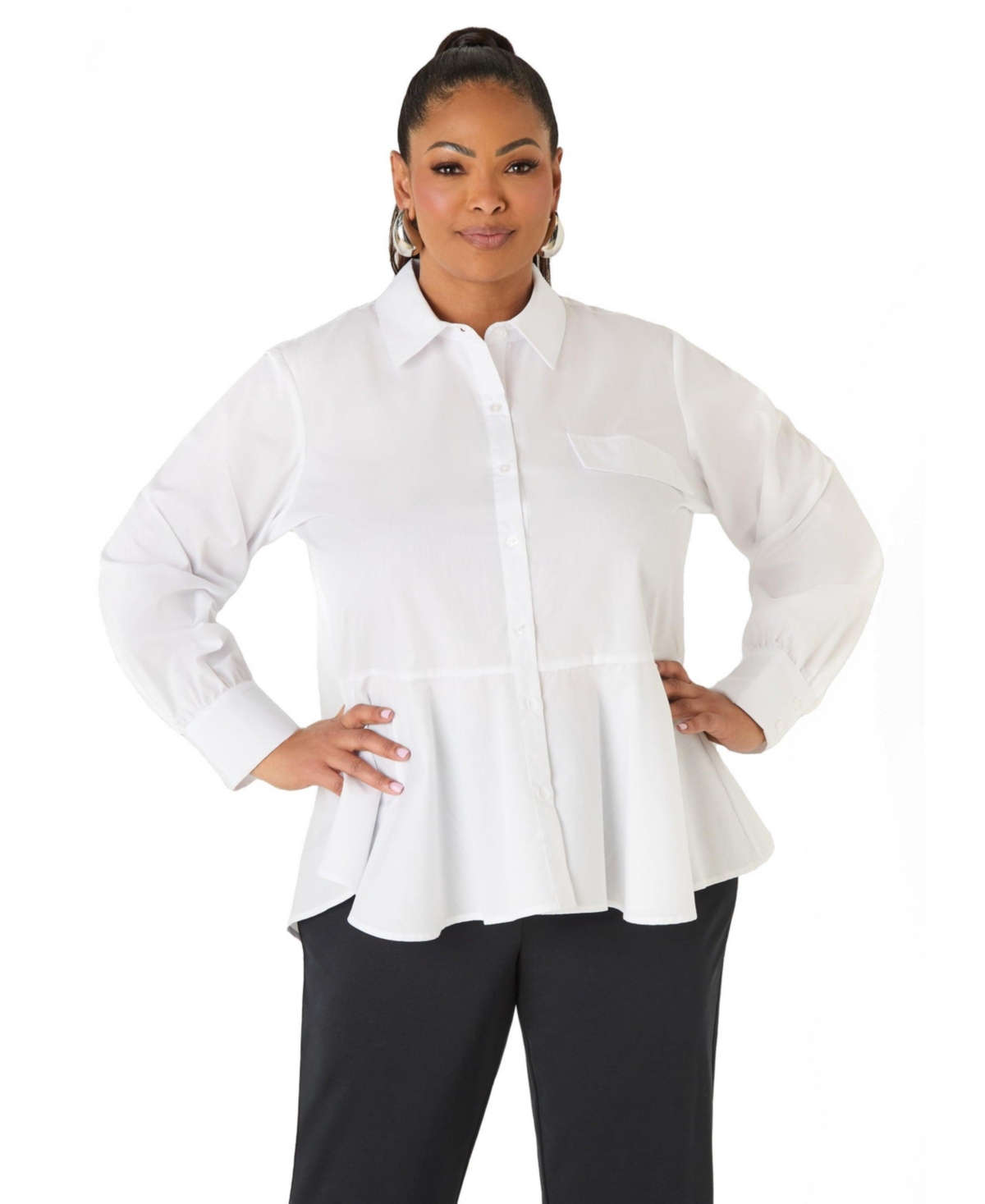 Click here for Ashley Stewart Plus Size Peplum Poplin Shirt - Whi... prices