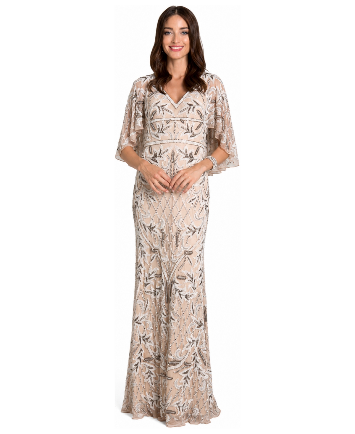 Click here for Lara Womens Angel Wing Beaded Gown - Nude/ivory prices