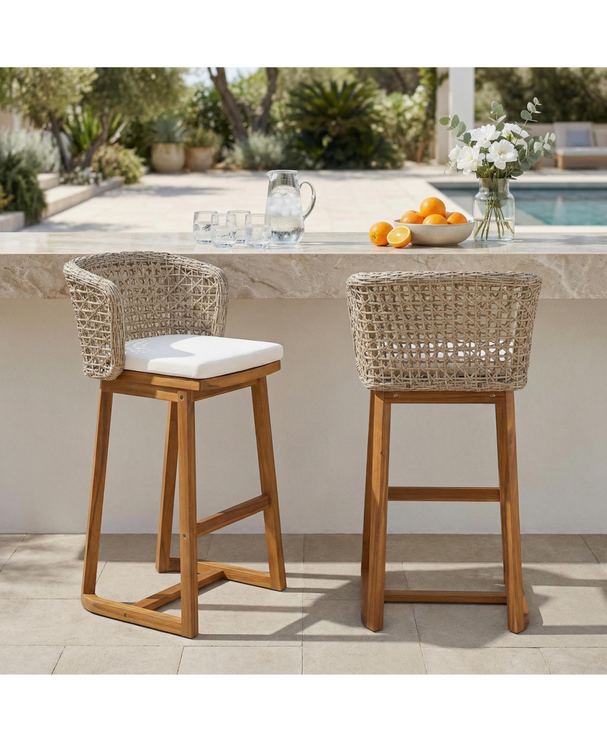 Click here for Flynama Set of 2 Outdoor Acacia Wood Bar Stools  T... prices