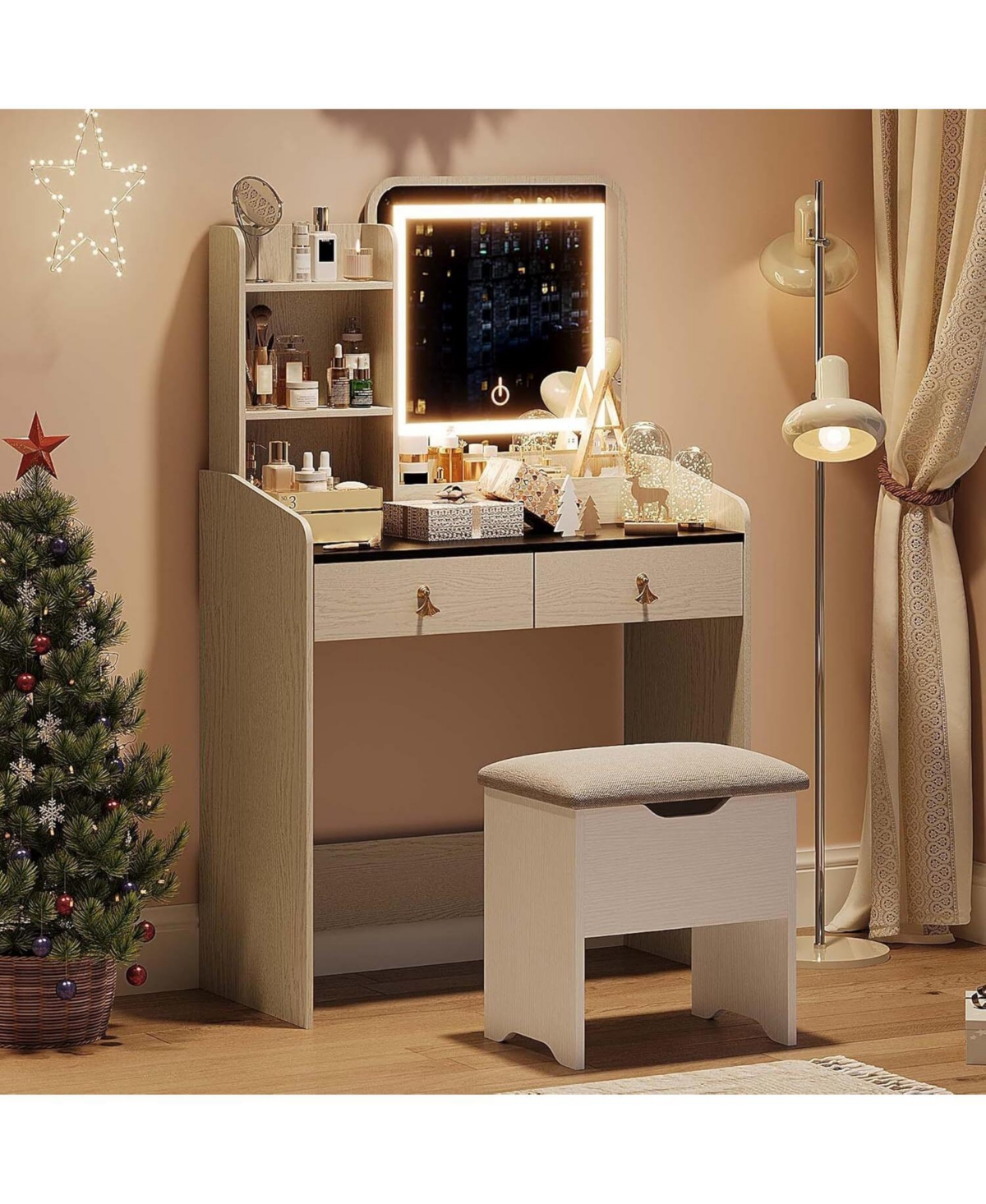 Click here for gaomon 2-Drawer Led Vanity Table  Lighted Makeup D... prices