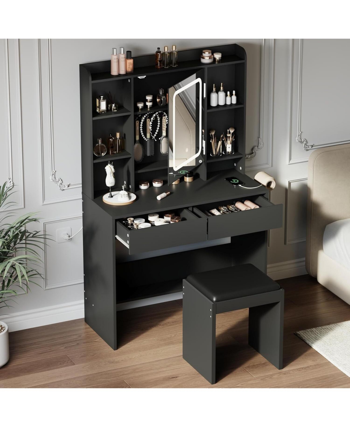 Click here for gaomon Lighted Vanity Desk with Usb Ports - Black prices