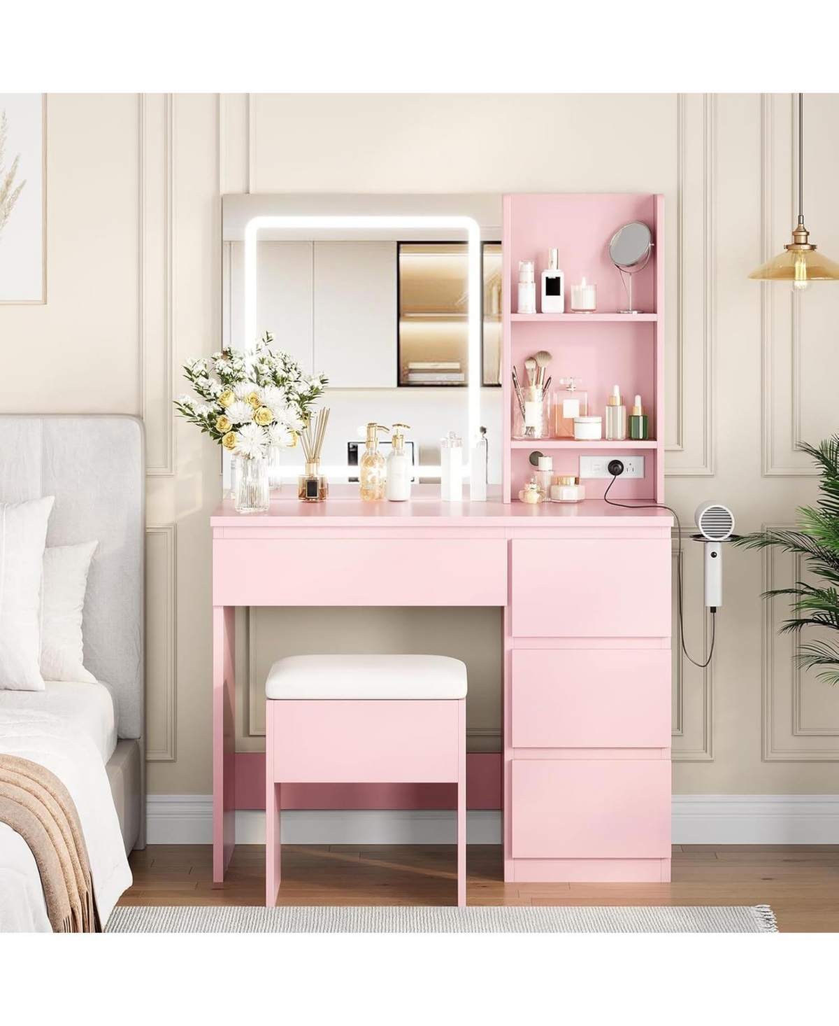 Click here for gaomon 4-Drawer Led Vanity Set  Makeup Desk with P... prices