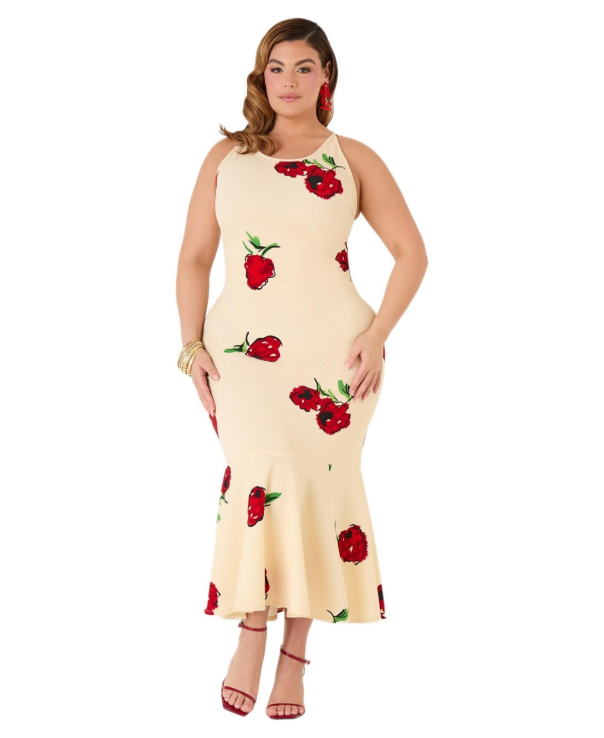 Click here for Ashley Stewart Womens Flounced Textured Floral Dre... prices