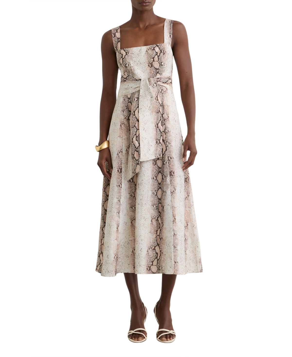 Click here for Reiss Womens Linen-Blend Snake-Print Midi Dress -... prices