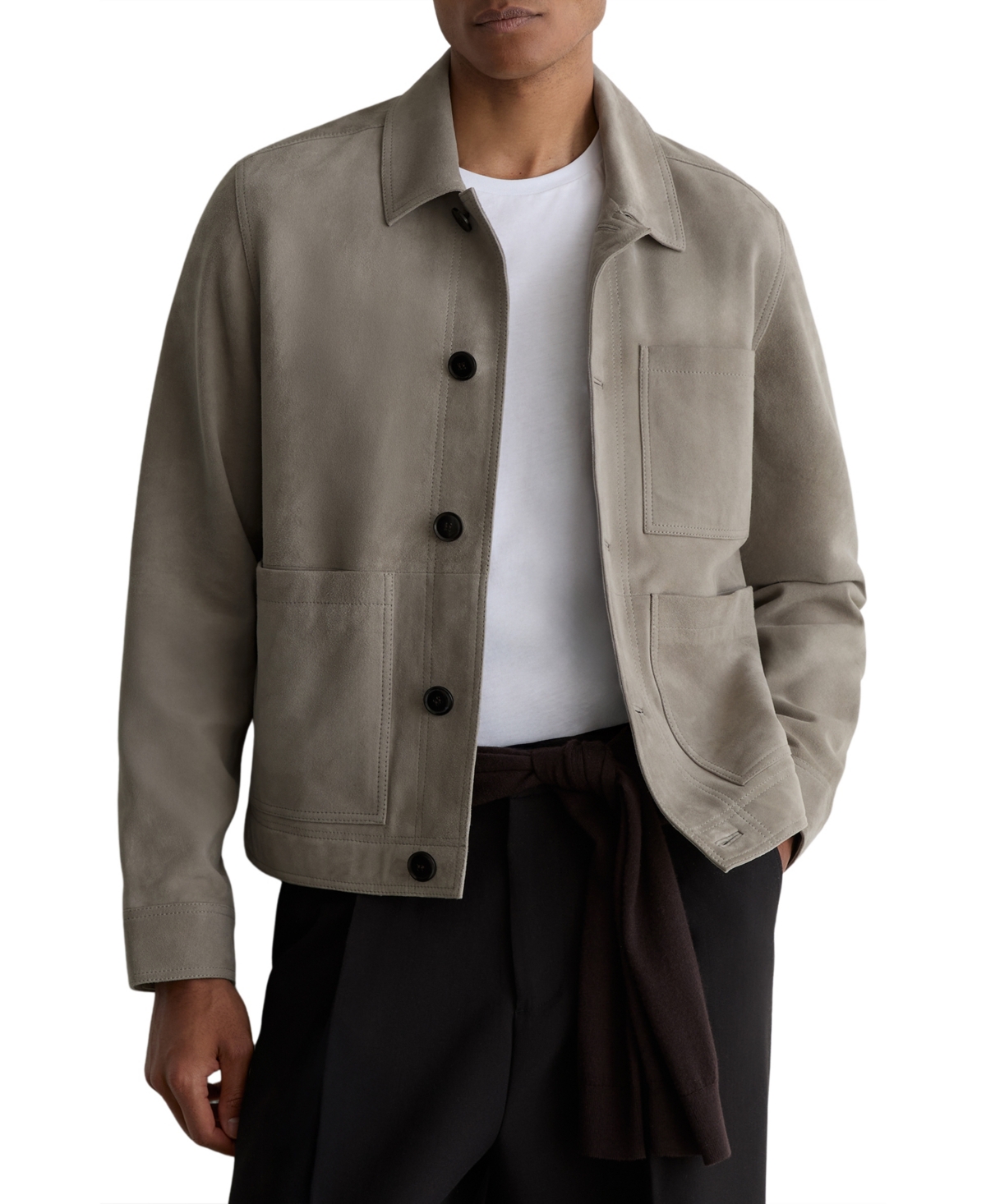 Click here for Reiss Mens Wilstead Button Through Suede Trucker J... prices