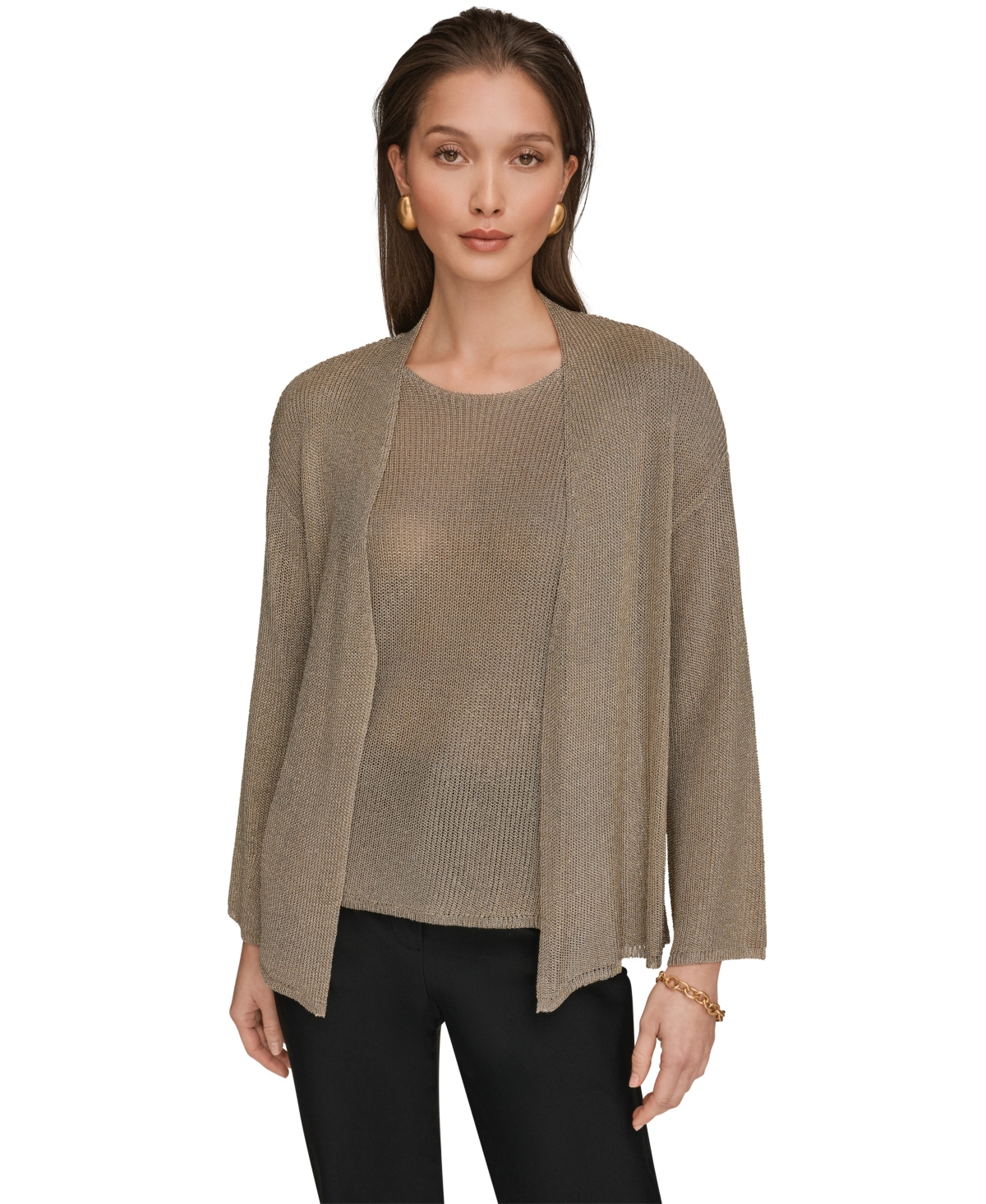 Click here for Donna Karan New York Womens Metallic V-Neck Long-S... prices
