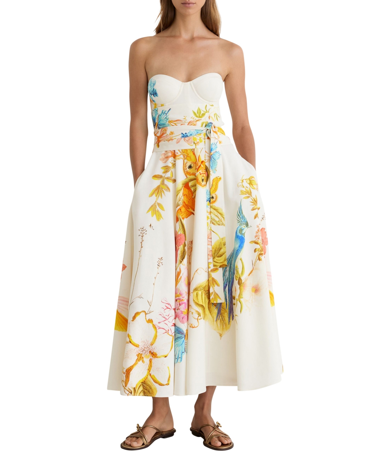 Click here for Reiss Womens Anisa Corset Detail Floral Midi Dress... prices